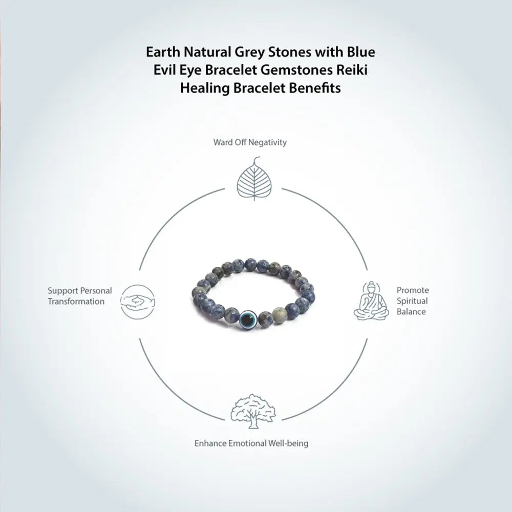 Blue Evil Eye Stones: Earth Natural Grey Stones Bracelet – SANATHAN